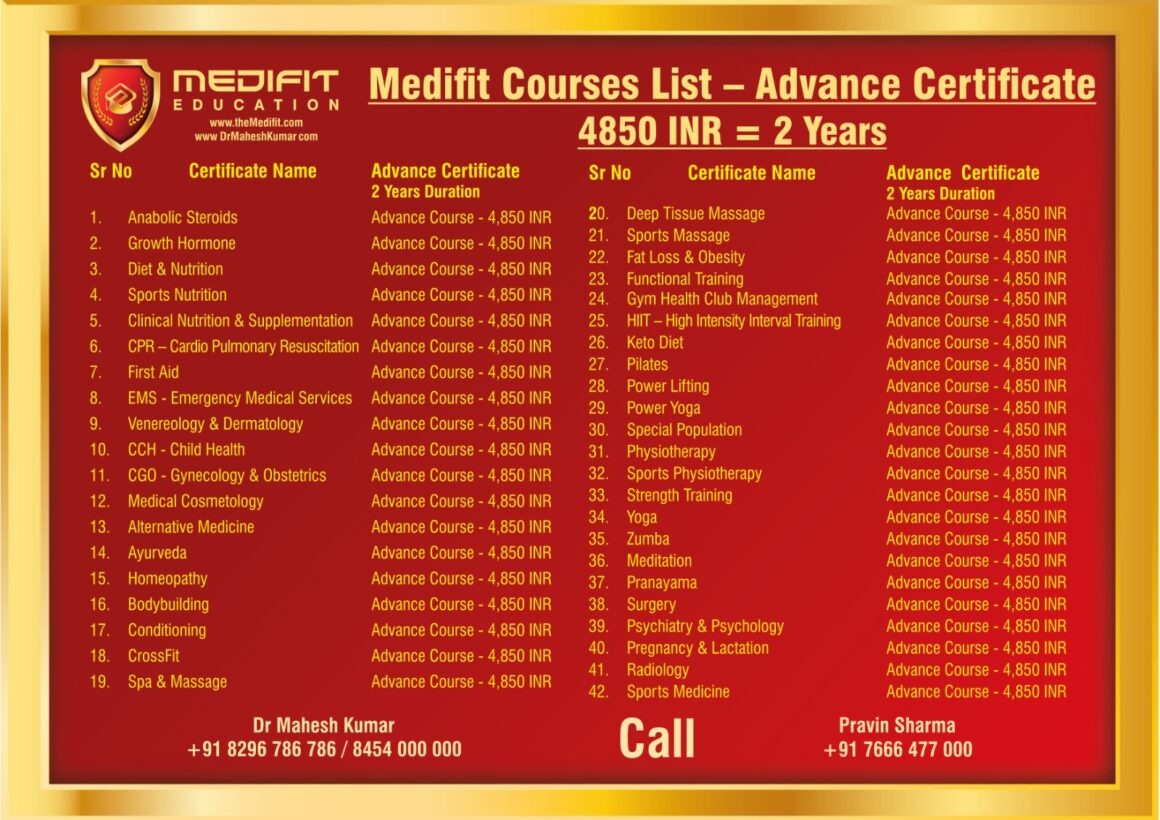 Advance Basic Certifications - Medifit Education - Medical & Fitness ...